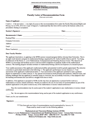 Fillable Online mtbi asu Faculty Letter of Recommendation Form Fax ...