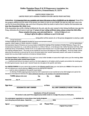 Fillable Online Limited Proxy Form 2018 - Halifax Plantation Phase 2 ...