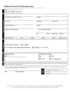 Fillable Online parking mcmaster McMaster External Parking Application Fax Email Print - pdfFiller