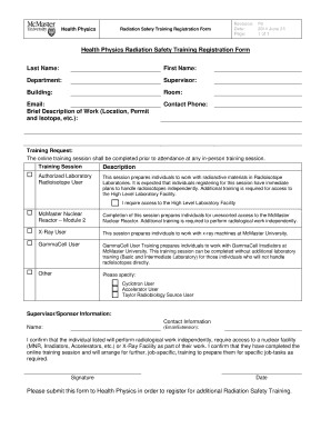 Fillable Online Health Physics Radiation Safety Training Registration ...