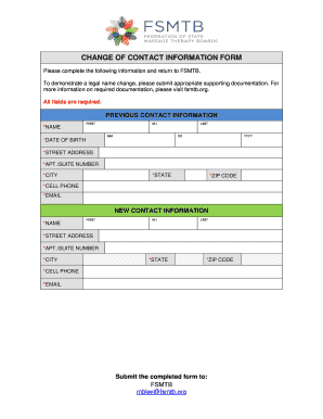 Fillable Online CHANGE OF CONTACT INFORMATION FORM - fsmtb.org Fax ...
