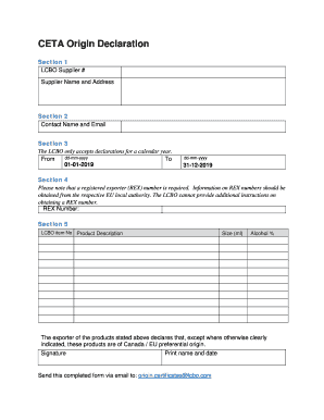 Fillable Online 2019 Certificate of Origins and Origin Declarations due ...