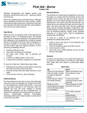 Fillable Online First Aid - Burns Fax Email Print - pdfFiller