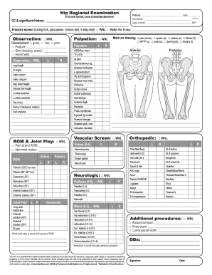 Fillable Online Hip Regional Examination Observation: WNL ROM ...