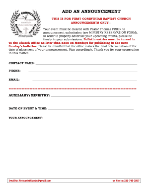 Fillable Online add an announcement to bulletin form Fax Email Print ...