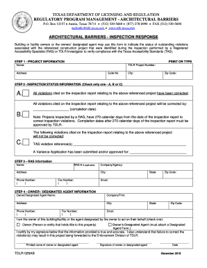Fillable Online ARCHITECTURAL BARRIERS - INSPECTION RESPONSE Fax Email ...