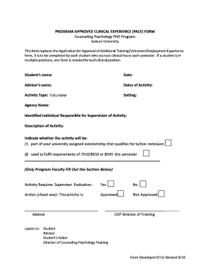 Fillable Online Program Approved Clinical Experience Revised Form Fax ...
