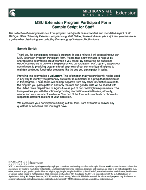 Fillable Online MSU Extension Program Participant Form Sample Script ...