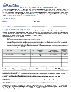Fillable Online 20192020 Dependent Household Information Form Fax Email ...