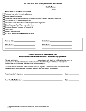 Fillable Online 1st Year Head Start Family Enrollment Packet Form Child ...