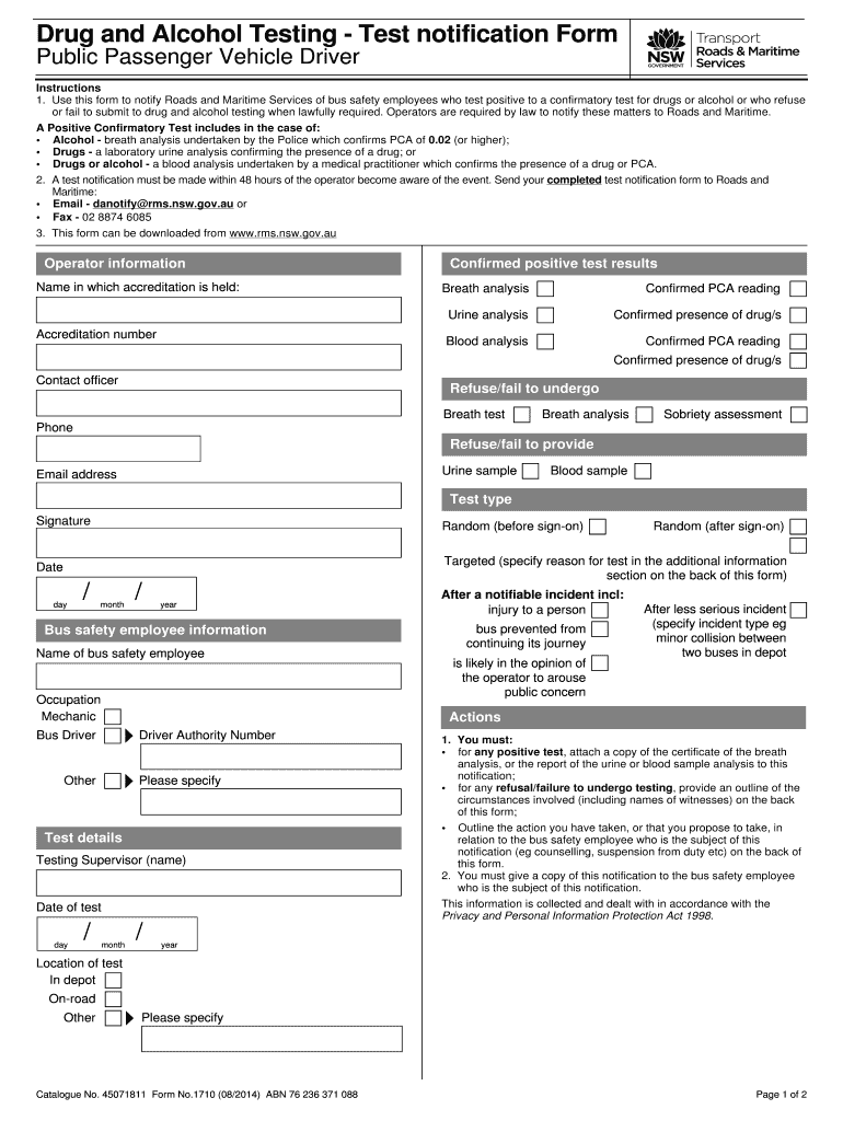 Fillable Online PPS - Drug and Alcohol Testing - Test Notification Form ...