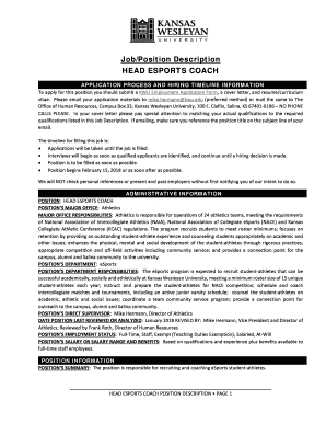 Fillable Online Job/Position Description HEAD ESPORTS COACH Fax Email ...