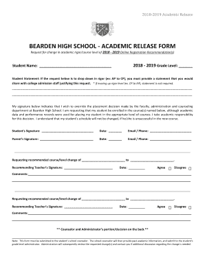 Fillable Online BEARDEN HIGH SCHOOL - ACADEMIC RELEASE FORM Fax Email ...