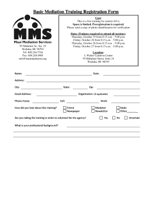 Fillable Online Basic Mediation Training Registration Form Fax Email ...
