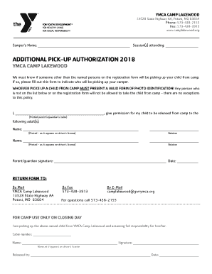 Fillable Online ADDITIONAL PICK-UP AUTHORIZATION 2018 Fax Email Print ...