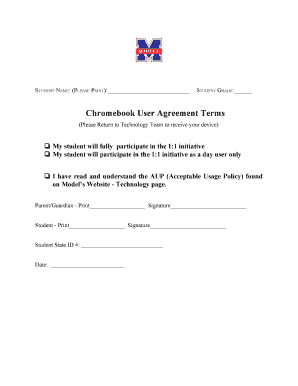 Fillable Online Model AUP Student/Parent/Guardian signature form Fax ...