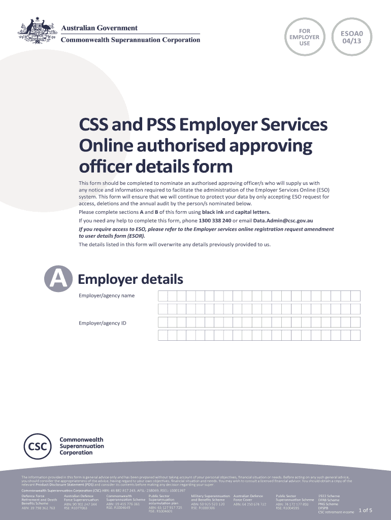 Fillable Online CSS and PSS Employer Services Online authorised ...