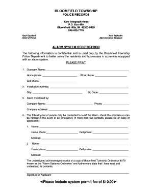 Fillable Online Alarm System Ordinance and Form Fax Email Print - pdfFiller
