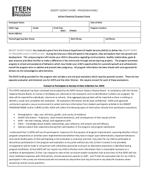 Fillable Online Active Parental Consent Form - Arizona Department of ...
