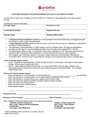 Fillable Online Provider Request for Reconsideration and Claim Dispute ...