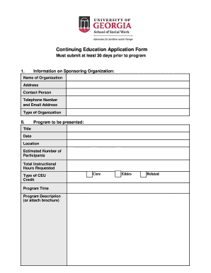 Fillable Online ssw uga Continuing Education Application Form - ssw.uga ...