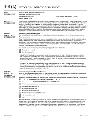 Fillable Online 401(k) NOTICE OF AUTOMATIC ENROLLMENT - Benchmark Intranet Fax Email Print ...