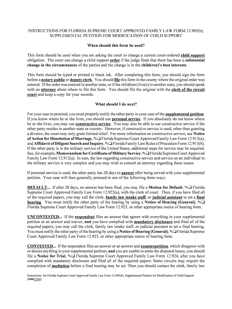 INSTRUCTIONS FOR FLORIDA SUPREME COURT APPROVED FAMILY LAW FORM 12 ...