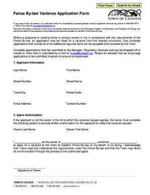 Fillable Online Fence By-law Variance Application Form Fax Email Print ...
