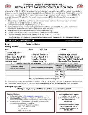 Fillable Online ARIZONA STATE TAX CREDIT CONTRIBUTION FORM Fax Email ...
