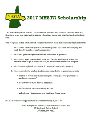 Fillable Online The recipient of the 2017 NHSTA Scholarship must meet ...