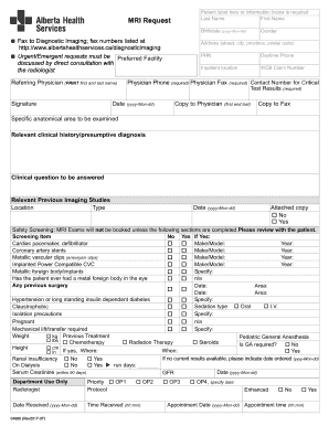 Fillable Online MRI Request Form - Alberta Health Services Fax Email ...