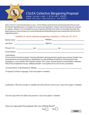 Fillable Online 2019 Collective Bargaining Proposal Form Fax Email ...