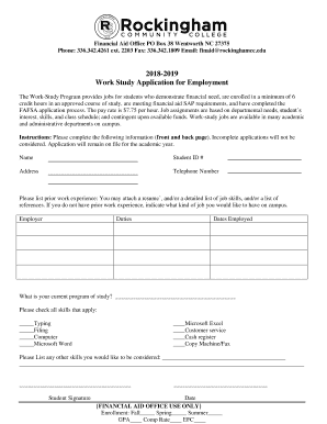 Fillable Online 2018-2019 Work Study Application for Employment Fax ...