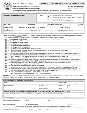 Fillable Online MINNESOTA DEATH CERTIFICATE APPLICATION Fax Email Print ...