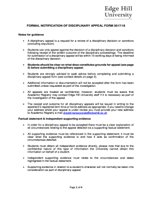 Fillable Online FORMAL NOTIFICATION OF DISCIPLINARY APPEAL FORM Fax ...
