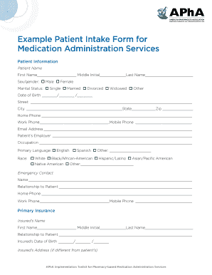Fillable Online Example Patient Intake Form for Fax Email Print - pdfFiller