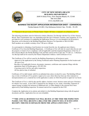 Fillable Online BUSINESS TAX RECEIPT APPLICATION INFORMATION SHEET ...