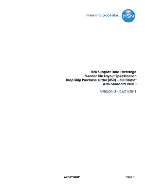 Fillable Online (850)EDI Format ANSI Standard V4010 - HSN's Vendor ...