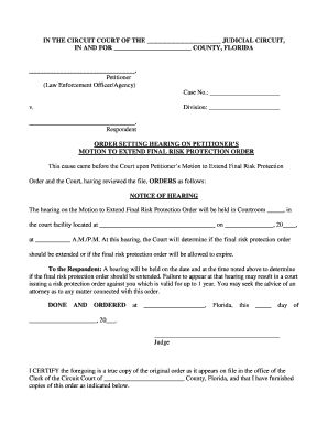 Fillable Online Order Setting Hearing on Petitioner's Motion to Extend ...