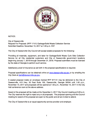 Fillable Online 1 Garbage Solid Waste Collection RFP 17-01 Proposal.final Fax Email Print ...