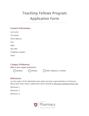 Fillable Online pharmacy wsu Teaching Fellows Program Application Form ...