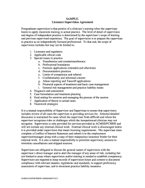Fillable Online 03-SAMPLE Licensure Supervision agreement 2017 Fax ...