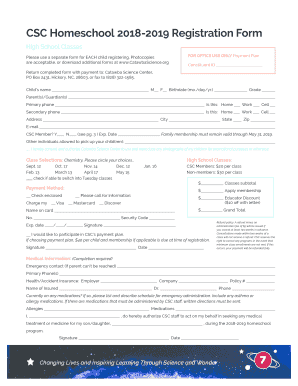 Fillable Online CSC Homeschool 2018-2019 Registration Form Fax Email ...