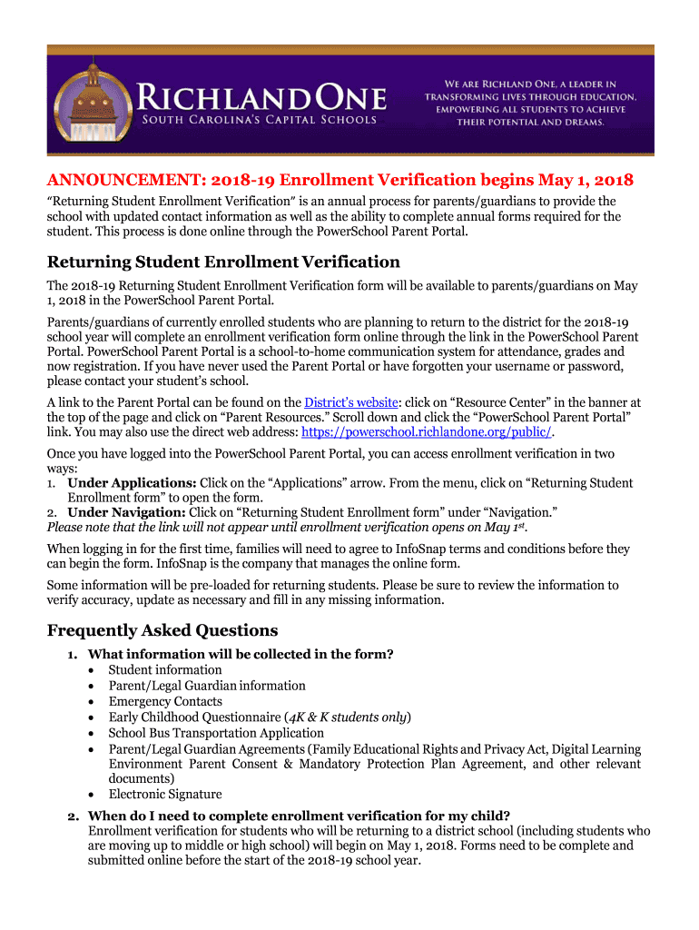 Fillable Online Complete Enrollment Packet SY 18-19 - English - dcps ...