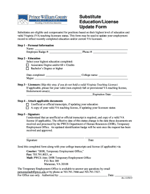 Fillable Online Substitute Education/License Update Form Fax Email ...