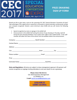 Fillable Online prize drawing sign up form - SPARGO, Inc. Fax Email ...