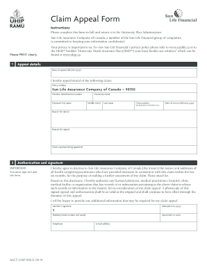 Fillable Online Claim Appeal Form - UHIP.ca Fax Email Print - pdfFiller