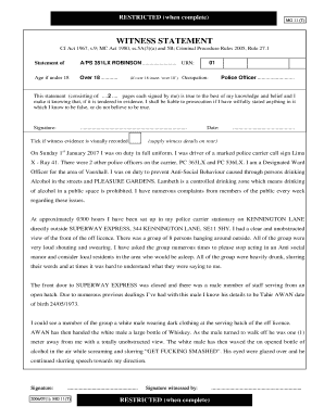 Fillable Online STATEMENT OF WITNESS (C.J.Act, 1967, s.9; M.C.Act 1980 ...