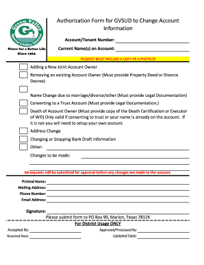 Fillable Online Authorization Form for GVSUD to Change Account ...