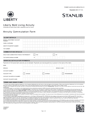 Fillable Online Liberty Bold Living Annuity Annuity Commutation Form ...
